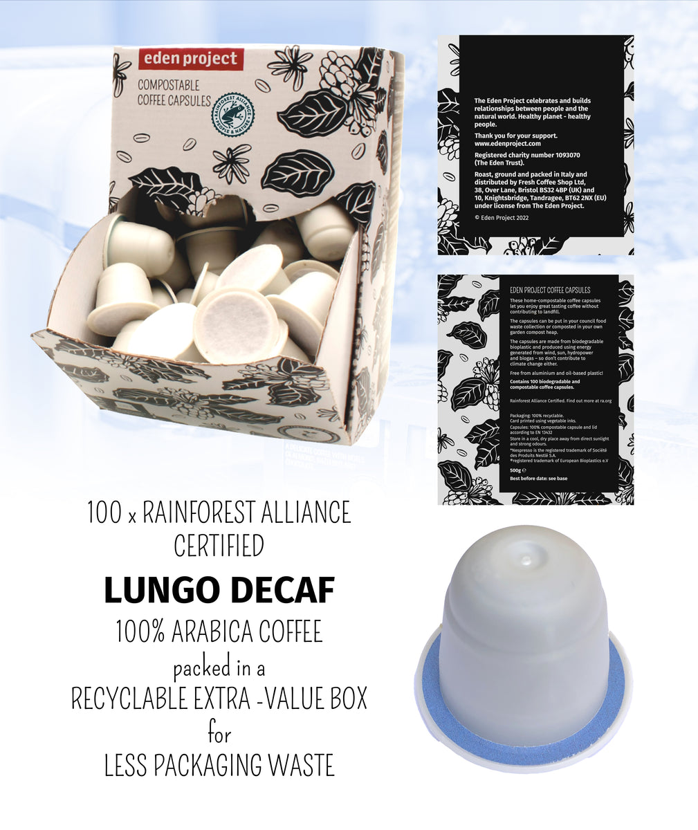 THE EDEN PROJECT - LUNGO DECAF RFA - EXTRA VALUE 100 POD PACK - Plasti ...